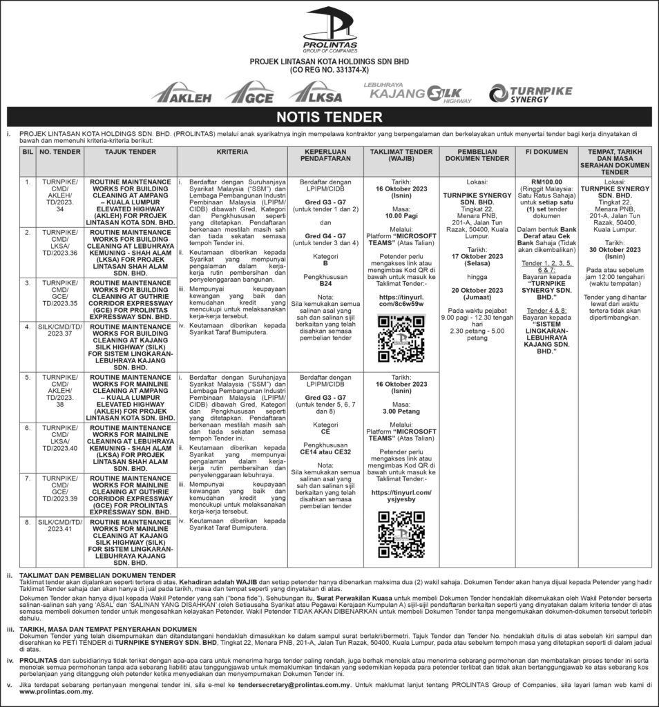 TENDER - ROUTINE MAINTENANCE WORKS FOR MAINLINE CLEANING AT AKLEH, GCE ...