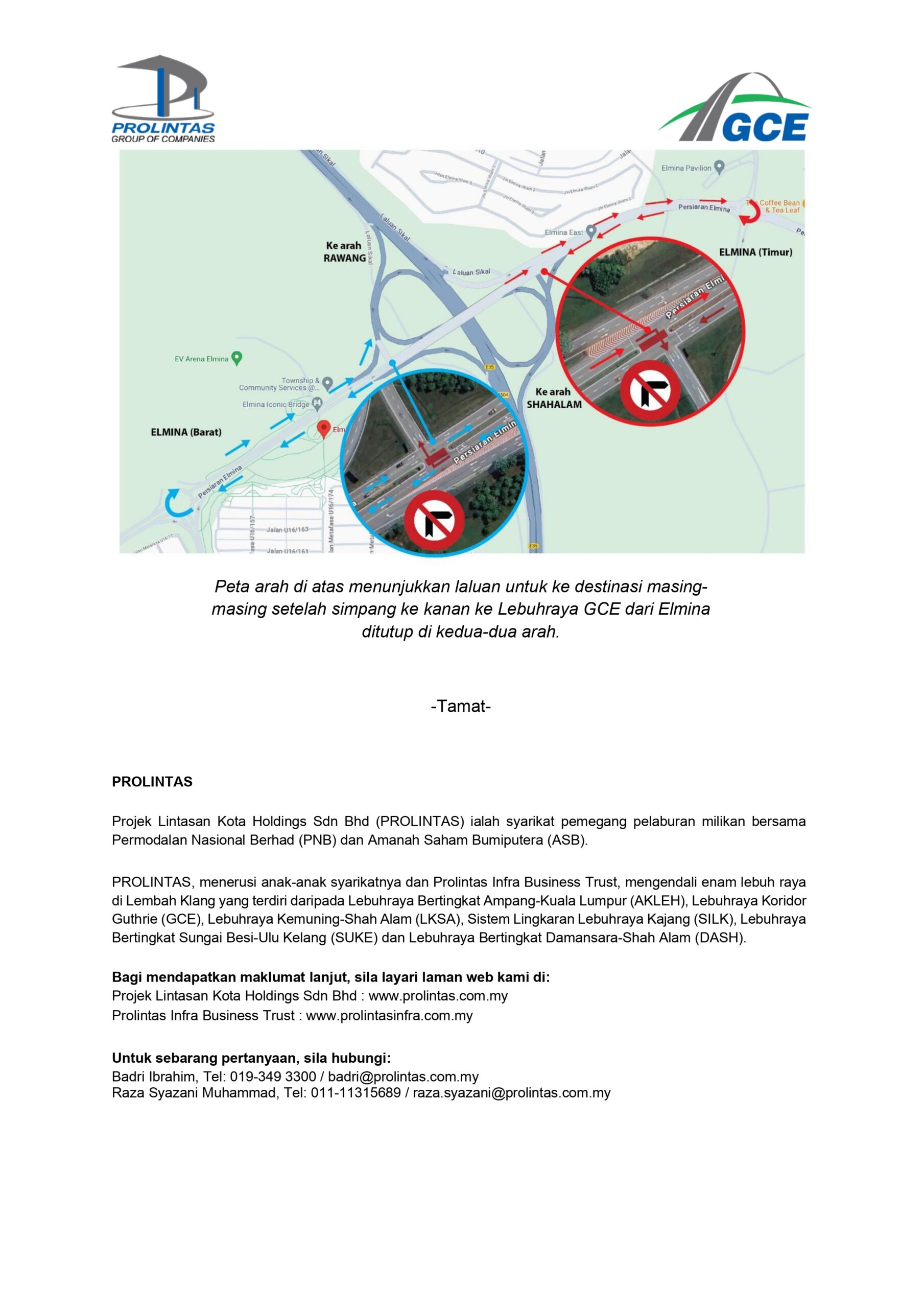 SIMPANG MASUK KE LEBUHRAYA GCE DI ELMINA DITUTUP MULAI 27 APRIL INI BAGI MENAMBAH BAIK ALIRAN ...