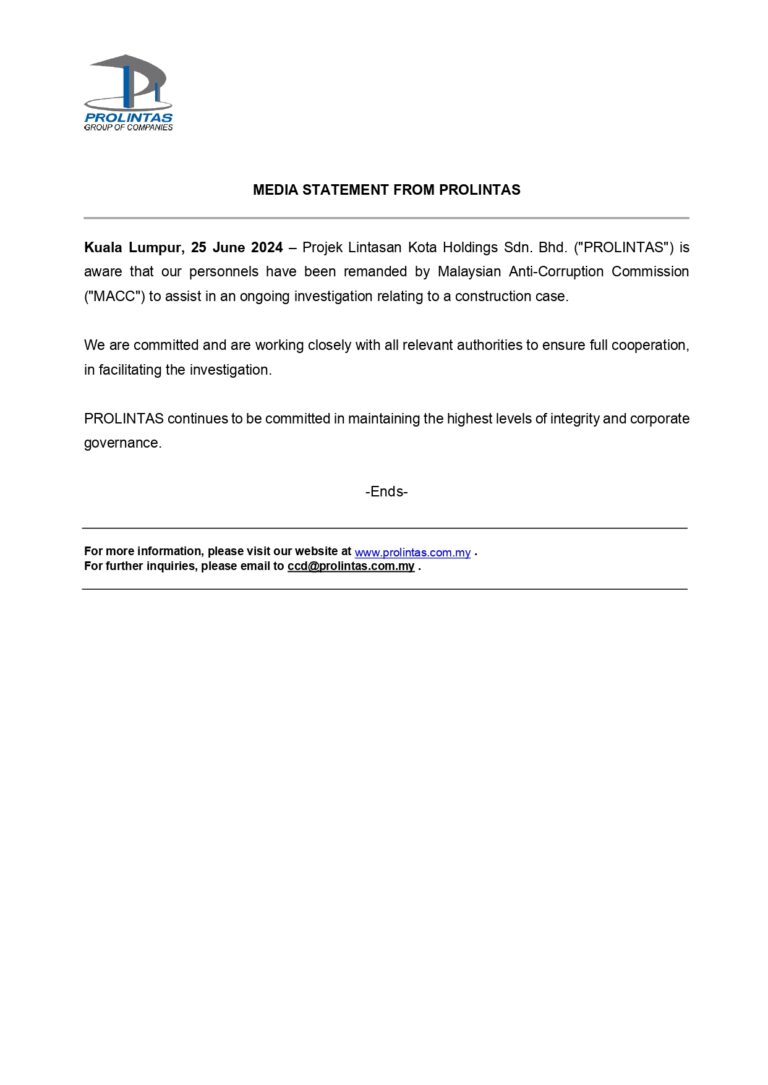 MEDIA STATEMENT FROM PROLINTAS - PROLINTAS